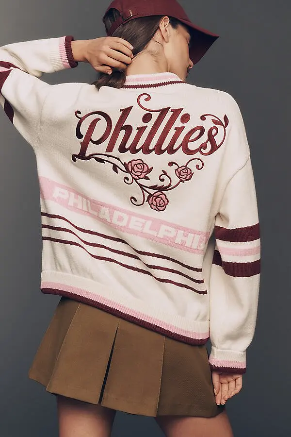 THE WILD COLLECTIVE Jacquard Varsity Bomber Jacket - Phillies