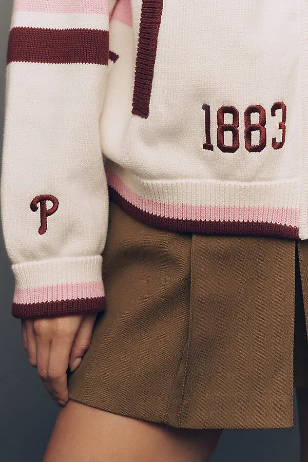 THE WILD COLLECTIVE Jacquard Varsity Bomber Jacket - Phillies