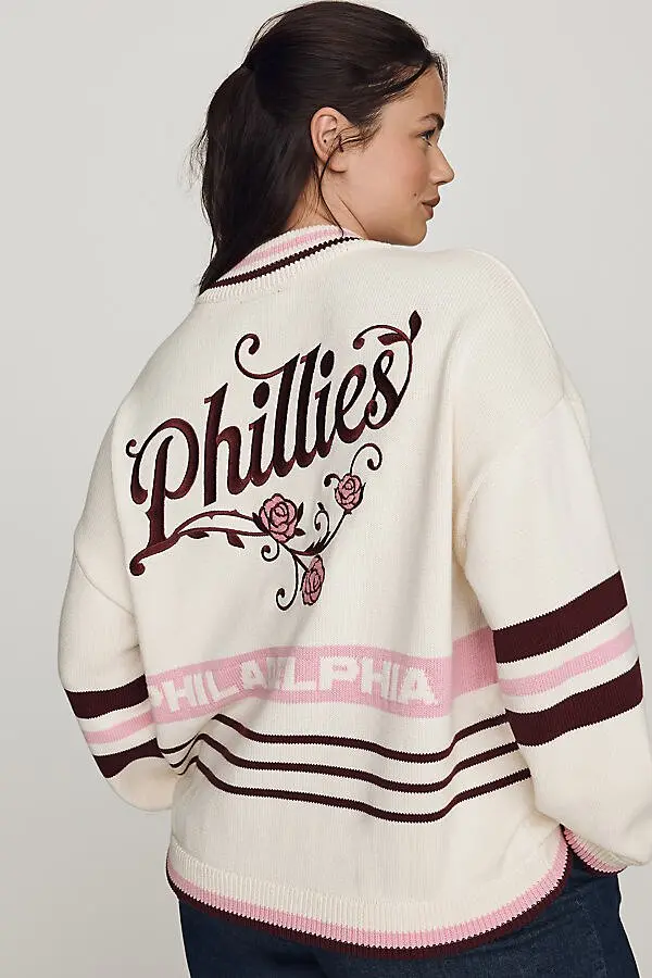 THE WILD COLLECTIVE Jacquard Varsity Bomber Jacket - Phillies