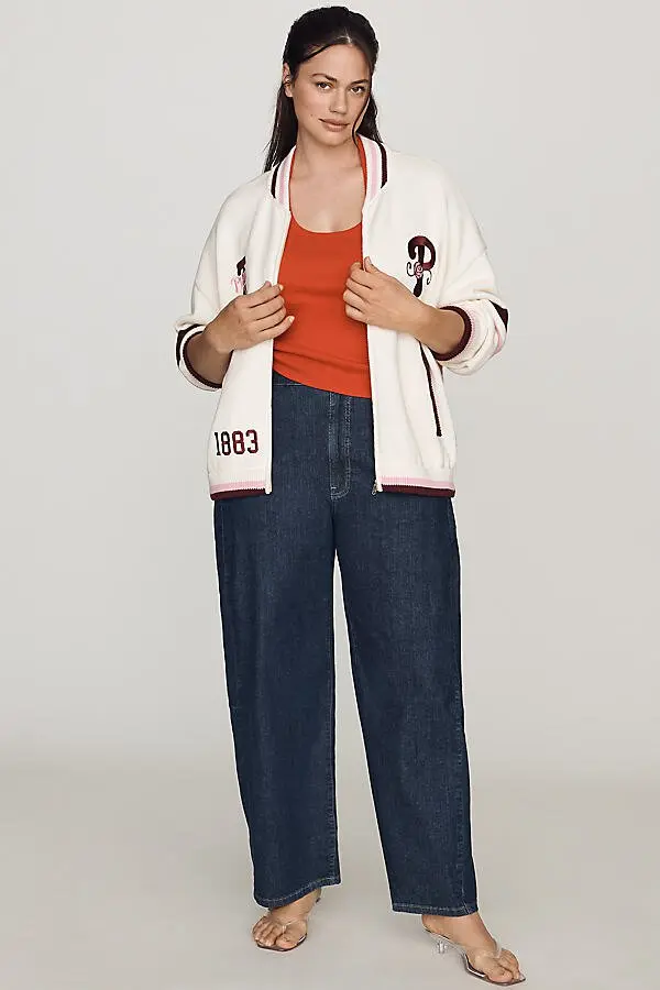 THE WILD COLLECTIVE Jacquard Varsity Bomber Jacket - Phillies
