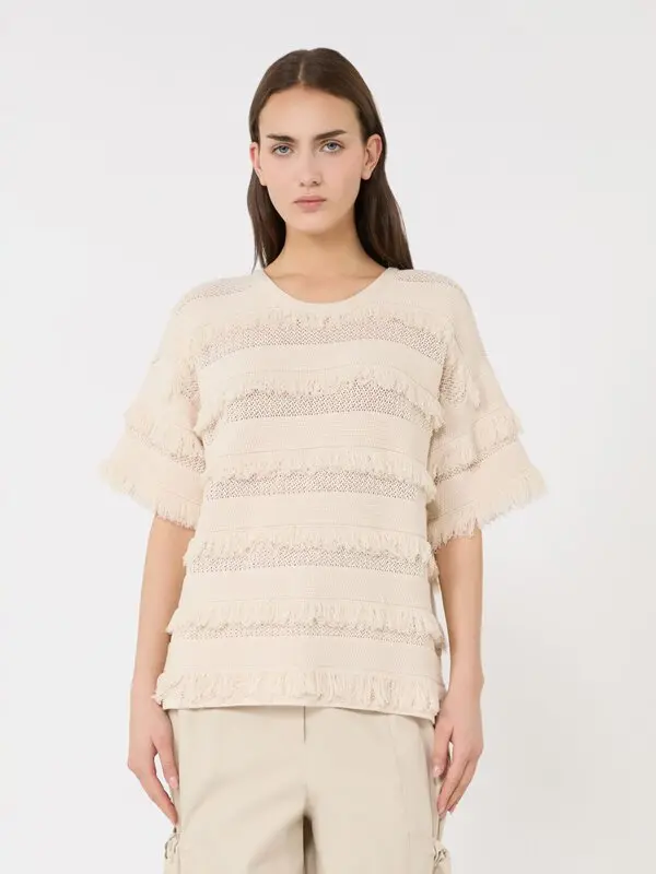 Max Mara Patterned Fringe Viscose Sweater - Ivory