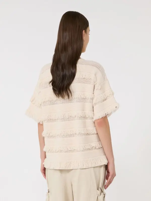 Max Mara Patterned Fringe Viscose Sweater - Ivory
