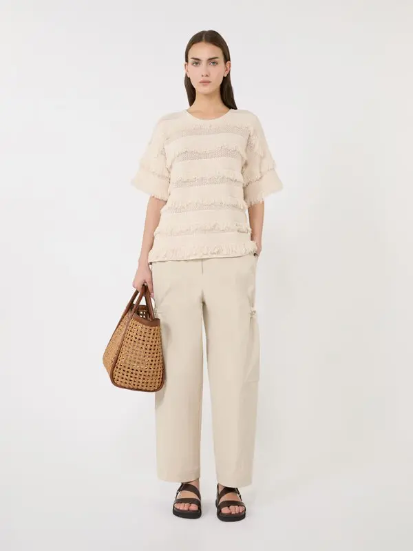 Max Mara Patterned Fringe Viscose Sweater - Ivory
