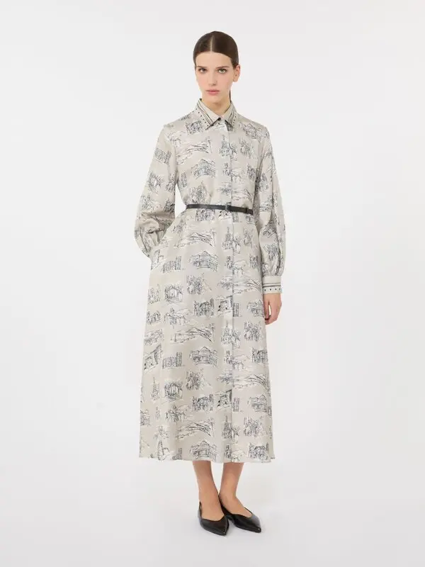 Max Mara Printed Silk Shirt Dress - Sand