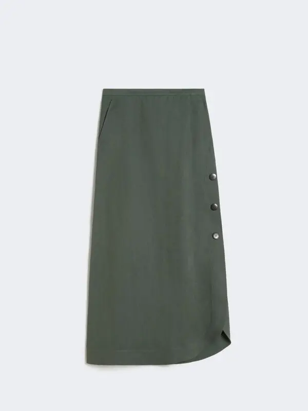 Max Mara Viscose And Linen Canvas Long Skirt - Kaki