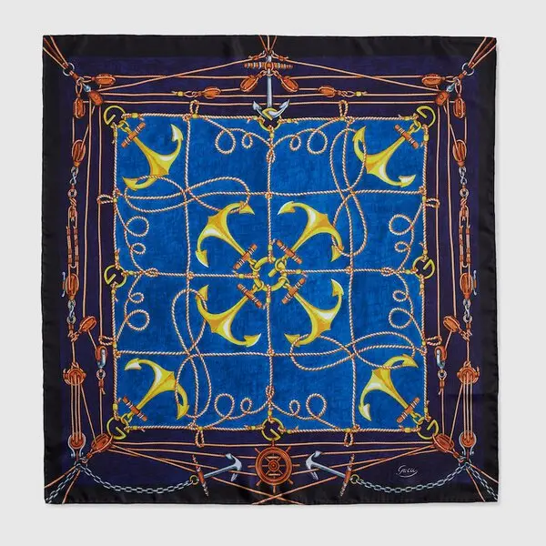 Gucci Lungomare" Printed Silk Carr - Blue