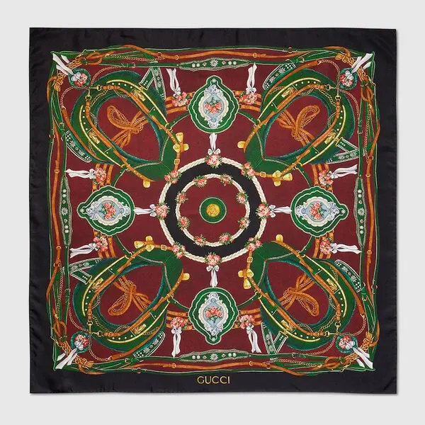 Gucci Salon Privé" Printed Silk Carr - Black