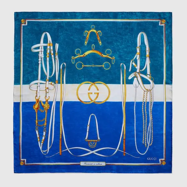 Gucci Morso D'oro" Printed Silk Carr - Blue
