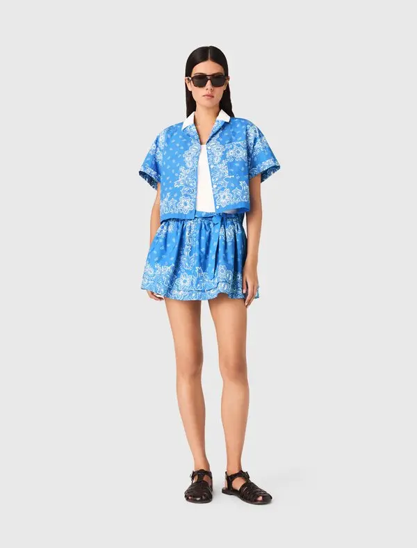 Maje Woman's Cotton Contrast Collar Printed Shirt - Sky Blue Bandana Print