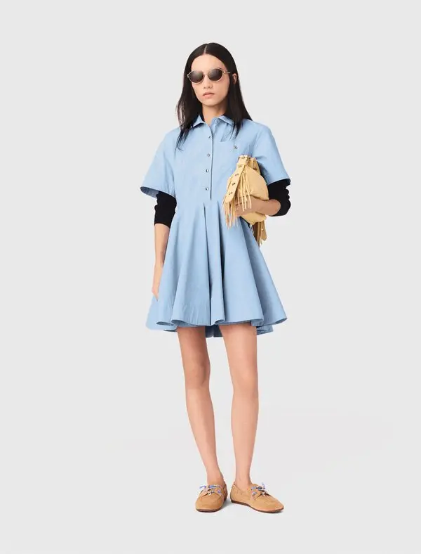 Maje Cotton Flared Shirt Dress With Gold-tone Buttons