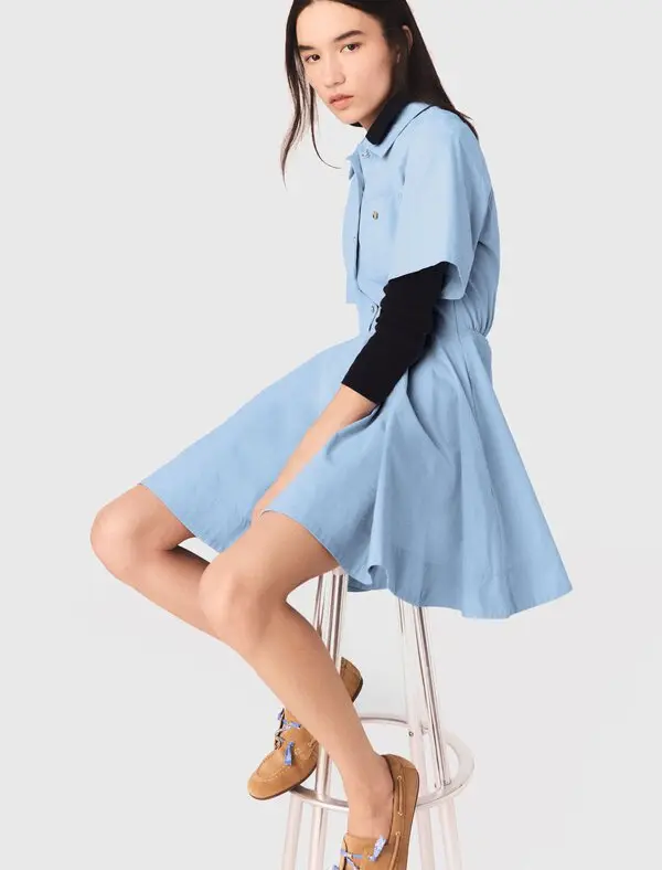 Maje Cotton Flared Shirt Dress With Gold-tone Buttons