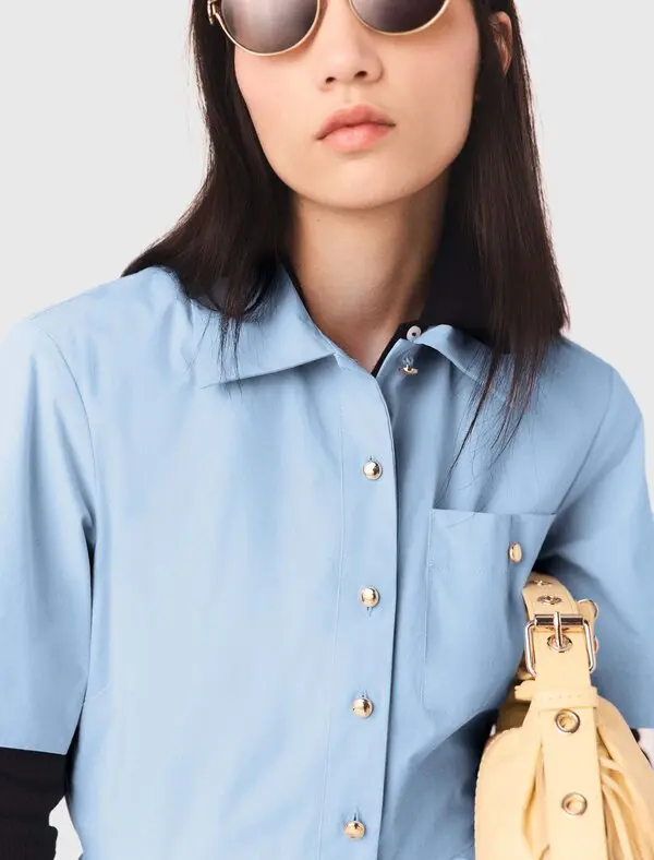 Maje Cotton Flared Shirt Dress With Gold-tone Buttons