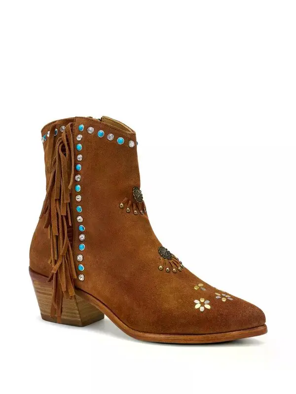 FRAU Fringed-detail Stud-embellished Ankle Boots
