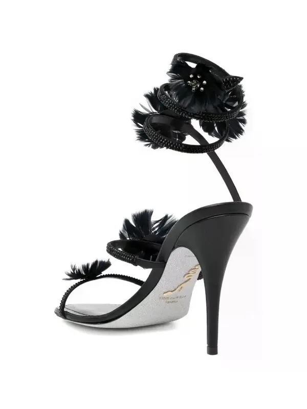 Rene Caovilla 100mm Embellished Feather Sandals - Black