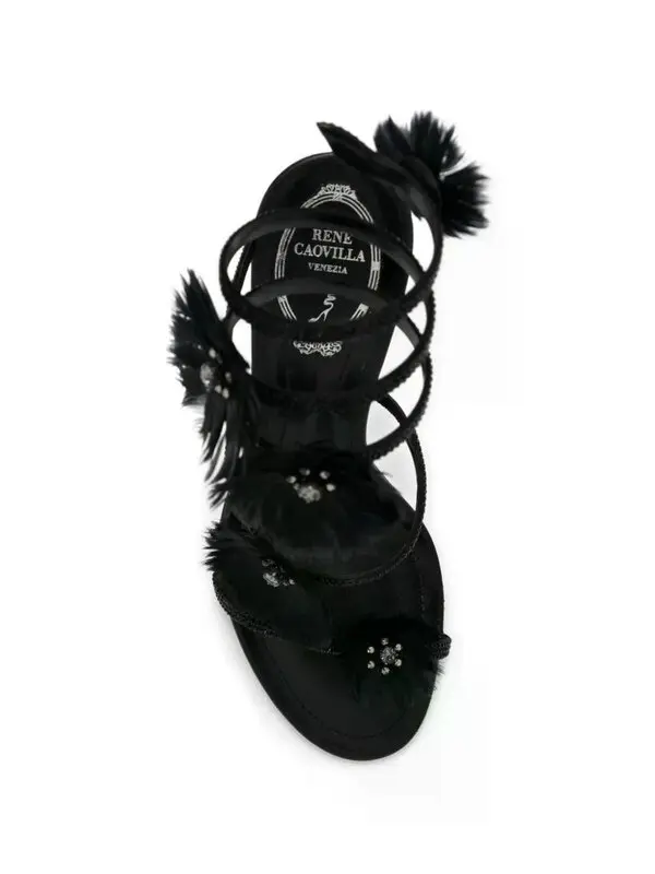 Rene Caovilla 100mm Embellished Feather Sandals - Black