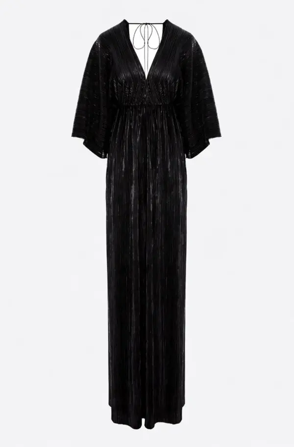 ROSERRY Athens Maxi Pleated Lurex Satin Dress - Black