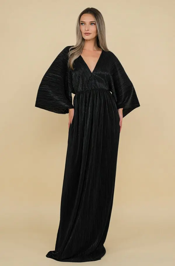 ROSERRY Athens Maxi Pleated Lurex Satin Dress - Black