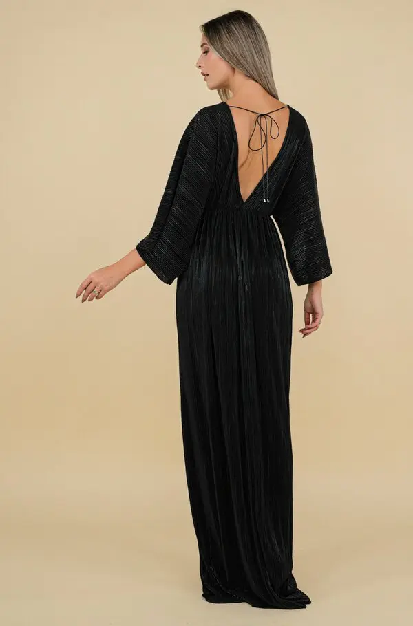 ROSERRY Athens Maxi Pleated Lurex Satin Dress - Black