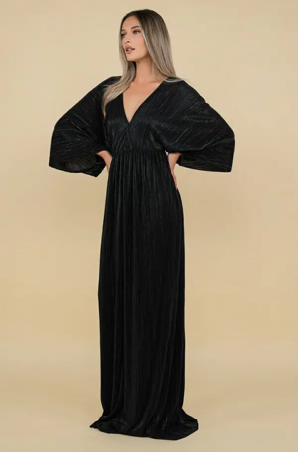 ROSERRY Athens Maxi Pleated Lurex Satin Dress - Black