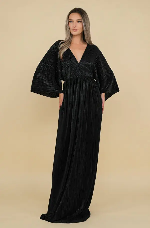 ROSERRY Athens Maxi Pleated Lurex Satin Dress - Black