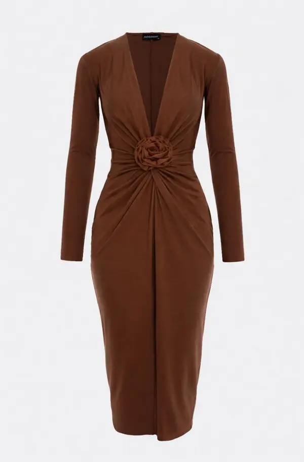 ROSERRY Mallorca Jersey Midi Dress - Brown