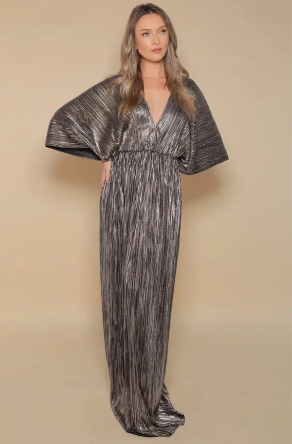 ROSERRY Athens Maxi Pleated Lurex Satin Dress - Gold