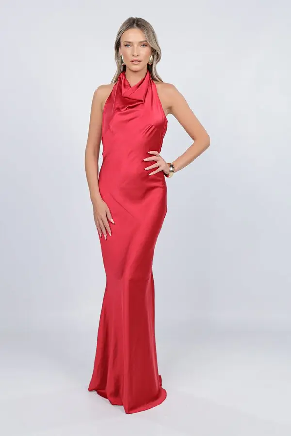 ROSERRY Capri Satin Maxi Dress - Red