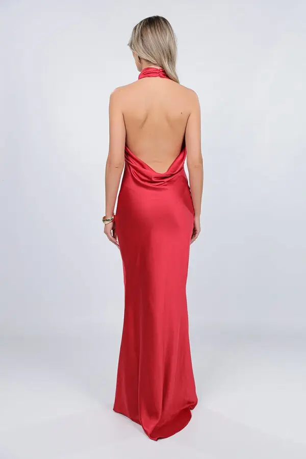 ROSERRY Capri Satin Maxi Dress - Red