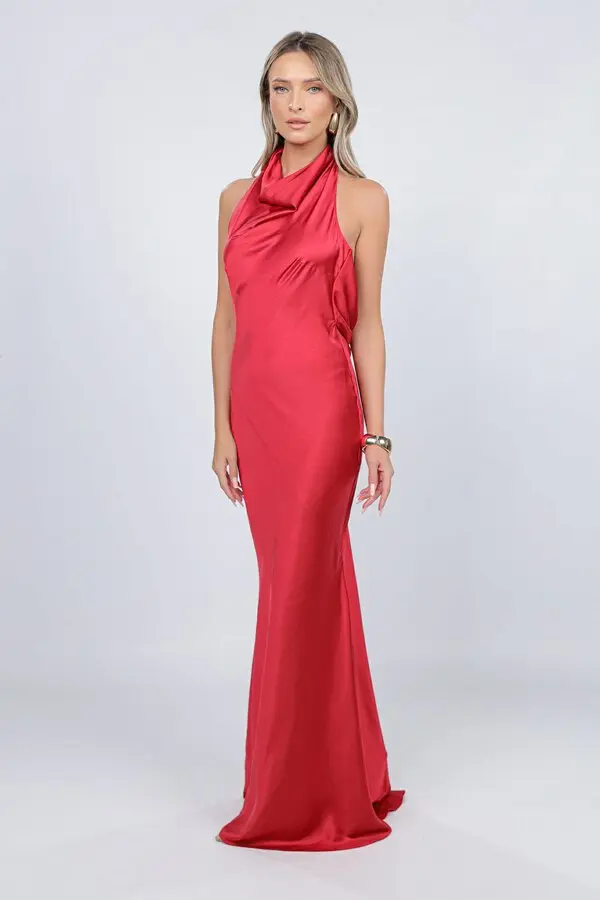 ROSERRY Capri Satin Maxi Dress - Red