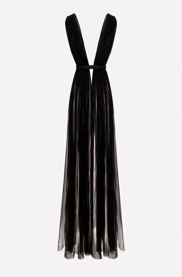 ROSERRY Cut Out Silk Tulle Maxi Dress - Black