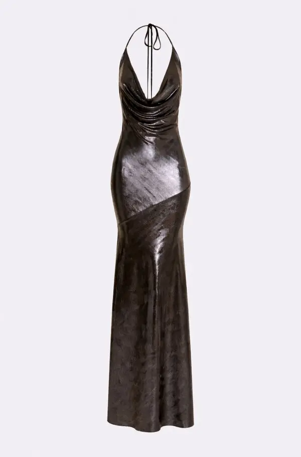 ROSERRY Ibiza Metallic Jersey Maxi Dress - Silver