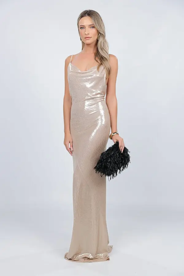 ROSERRY Margot Metallic Jersey Maxi Dress