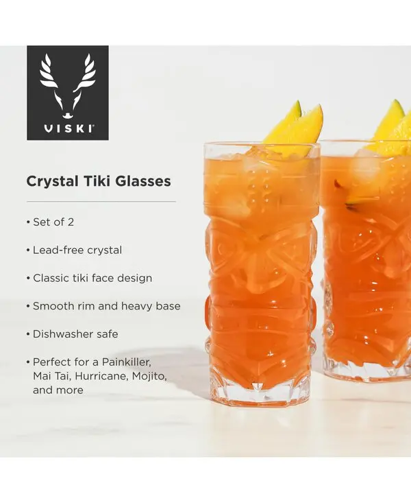 VISKI Pacific Crystal Tiki Glasses, Set Of 2
