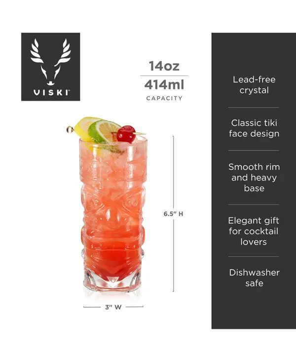 VISKI Pacific Crystal Tiki Glasses, Set Of 2
