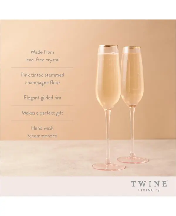 TWINE Rose Crystal Champagne Flutes, Set Of 2