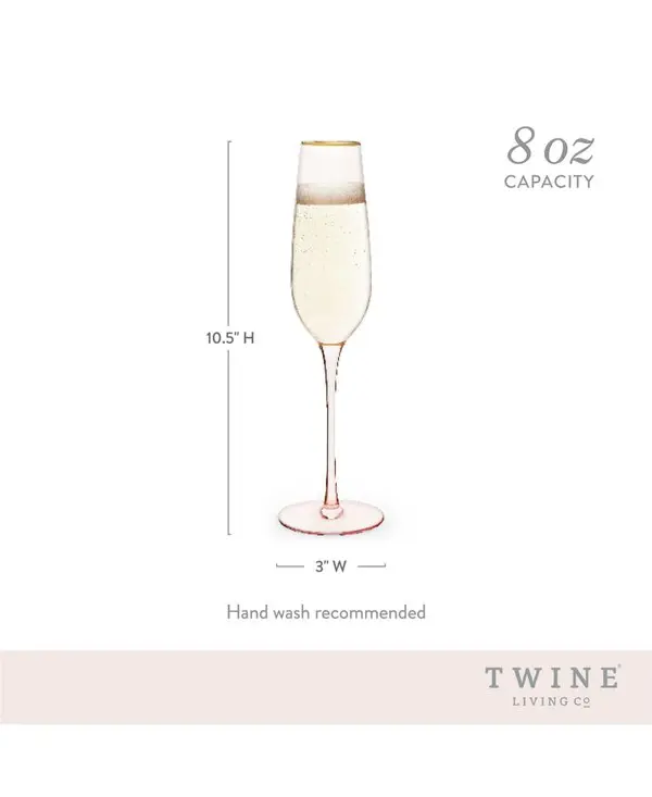 TWINE Rose Crystal Champagne Flutes, Set Of 2
