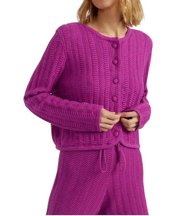 Chinti & Parker Cotton Crochet Knit Cardigan - Magenta