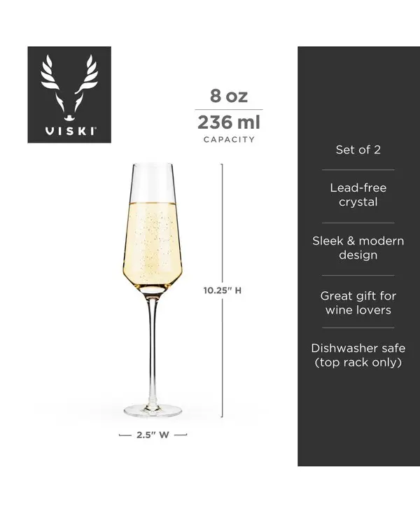 VISKI Raye Crystal Angled Champagne Flutes, Set Of 2