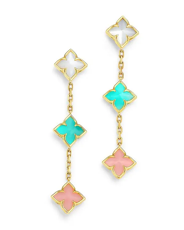 Roberto Coin 18k Yellow Venetian Princess Multi Stone Flower Drop Earrings - Gold