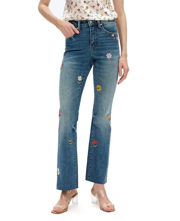 BAYEAS Flora Embroidered Bootcut Flared Jeans - Medium Blue
