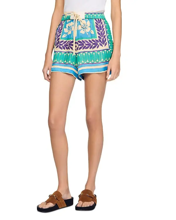 Sandro Floral Print Shorts - Green / Purple