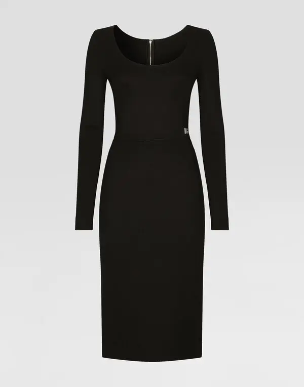 Dolce & Gabbana Milano Rib Calf-length Dress With Dg Logo - Black