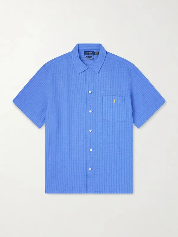 Polo Ralph Lauren Logo-embroidered Checked Linen And Cotton-blend Shirt - Blue