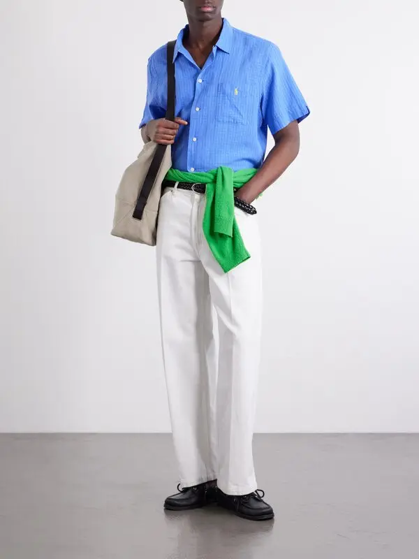 Polo Ralph Lauren Logo-embroidered Checked Linen And Cotton-blend Shirt