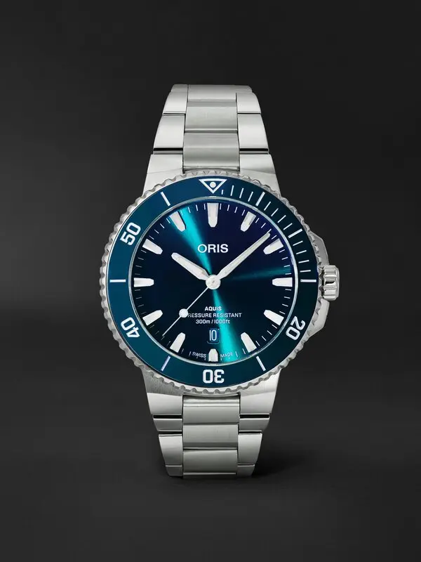 ORIS Aquis Date Automatic 43.5mm Stainless Steel Watch - Blue