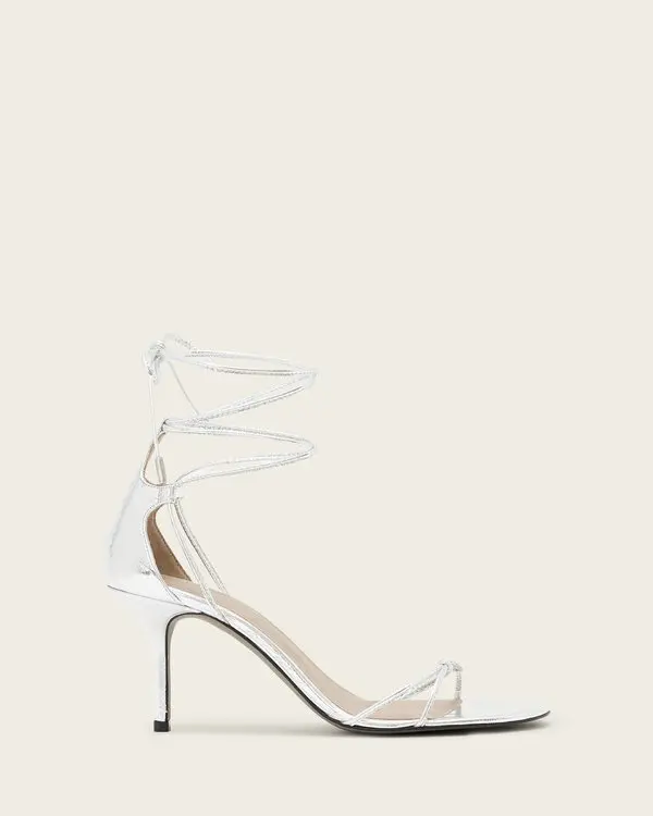 ALLSAINTS Ali Leather Stiletto Sandals - Silver