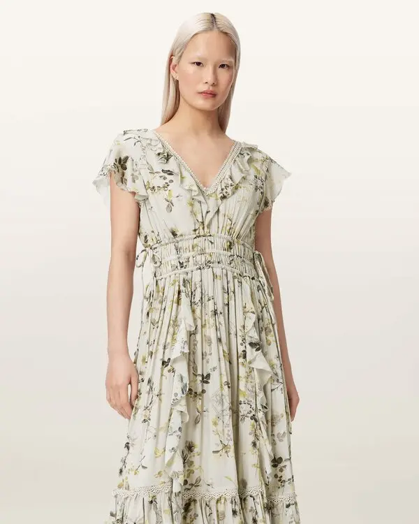ALLSAINTS Canto Floral Maxi Dress - Carmel Stem Green