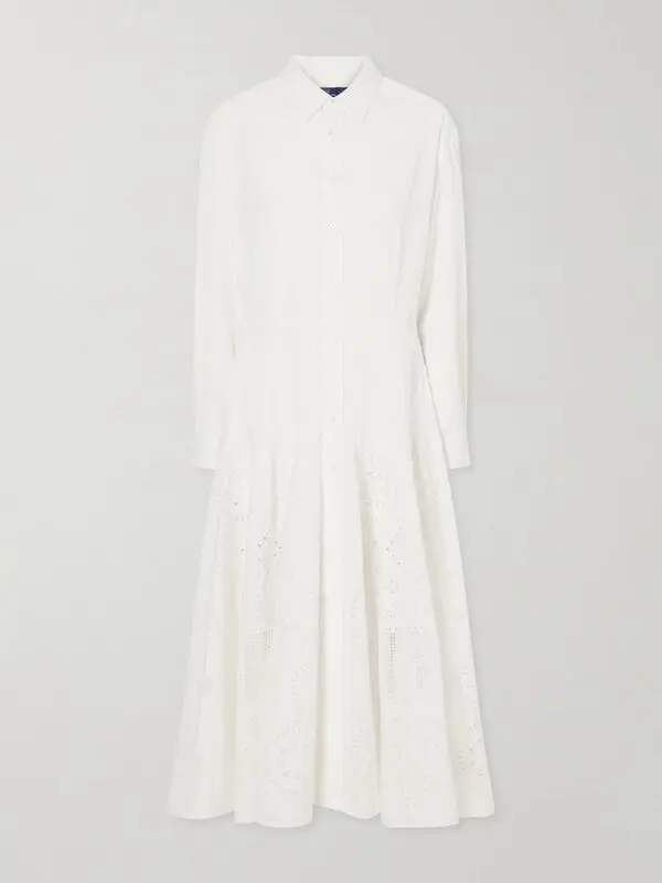 Polo Ralph Lauren Broderie Anglaise Cotton Midi Dress - White