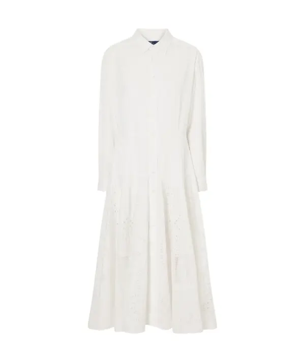 Polo Ralph Lauren Broderie Anglaise Cotton Midi Dress - White