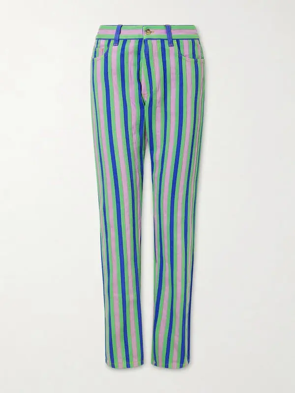 Versace Striped Paneled Mid-rise Straight-leg Jeans - Blue